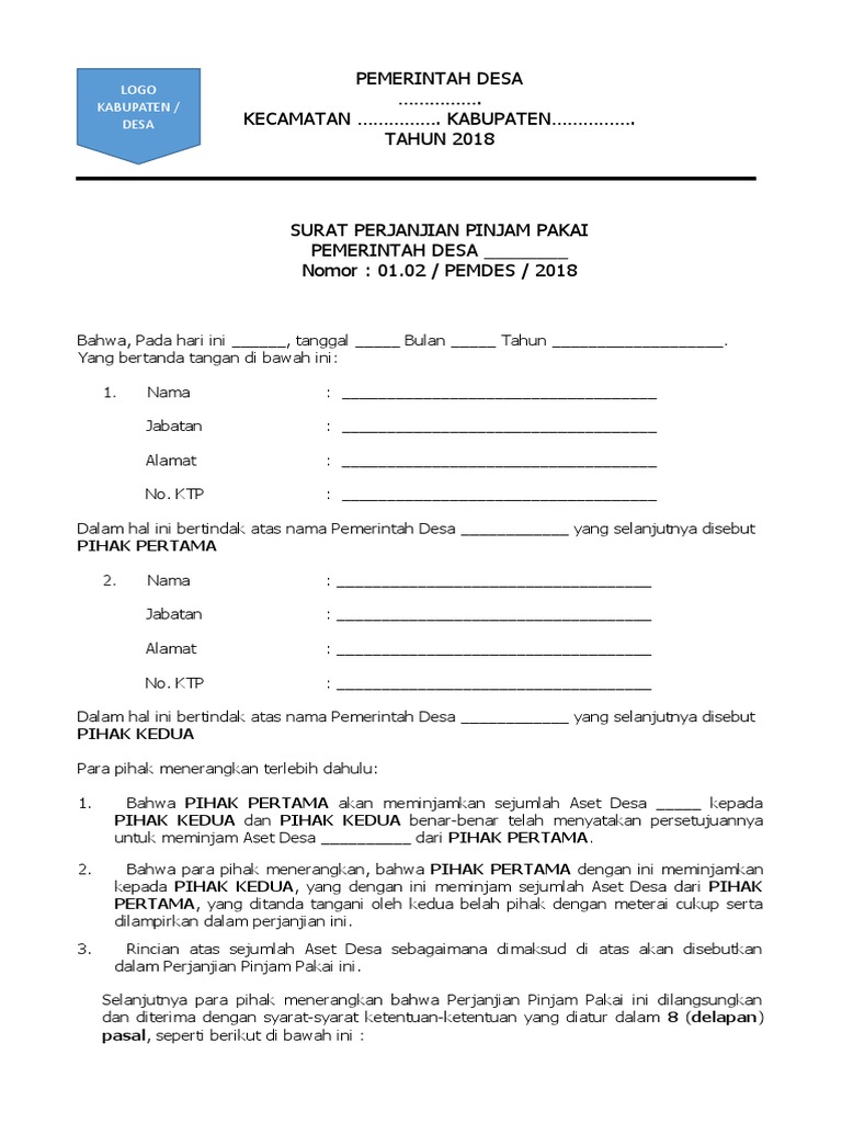 Surat Perjanjian Pinjam Pakai | PDF