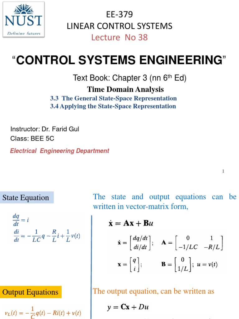 7-Lecture 38 State Space Representation | PDF | Systems Theory | Algebra