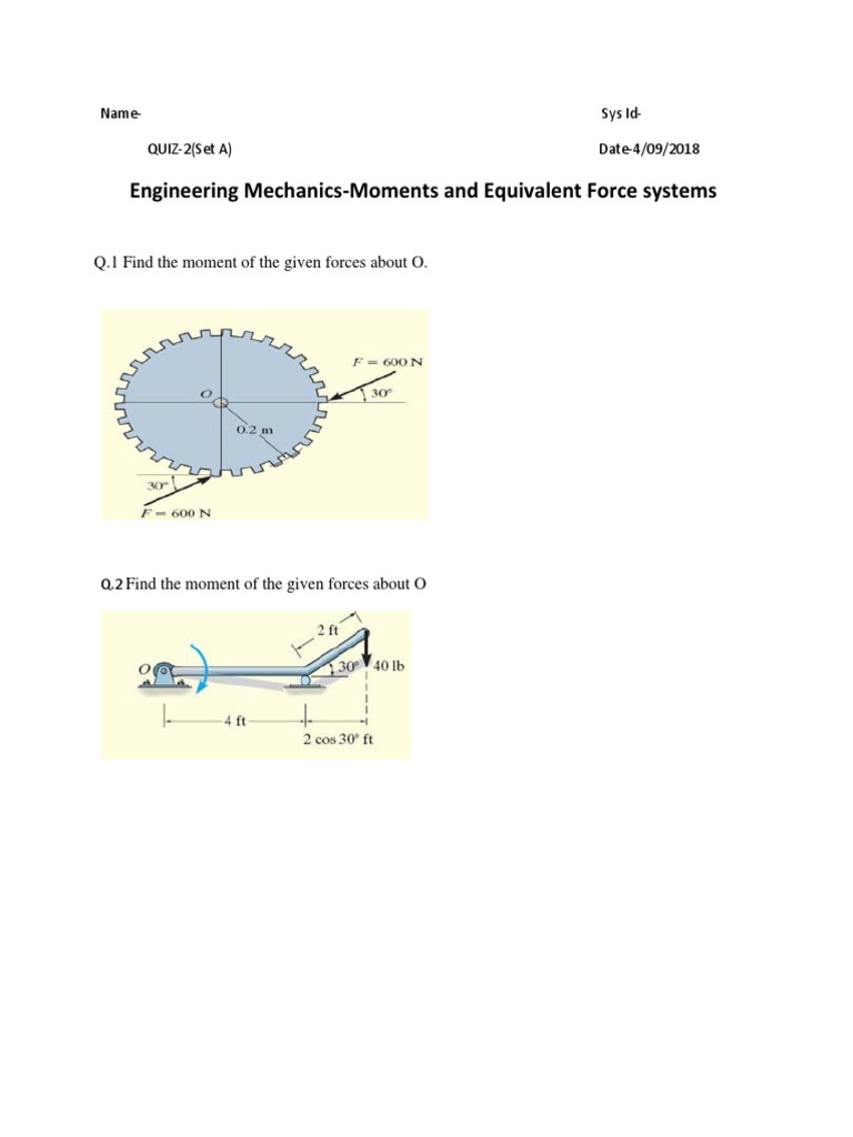 Engineering Mechanics-Moments and Equivalent Force Systems: Q.1 Find ...