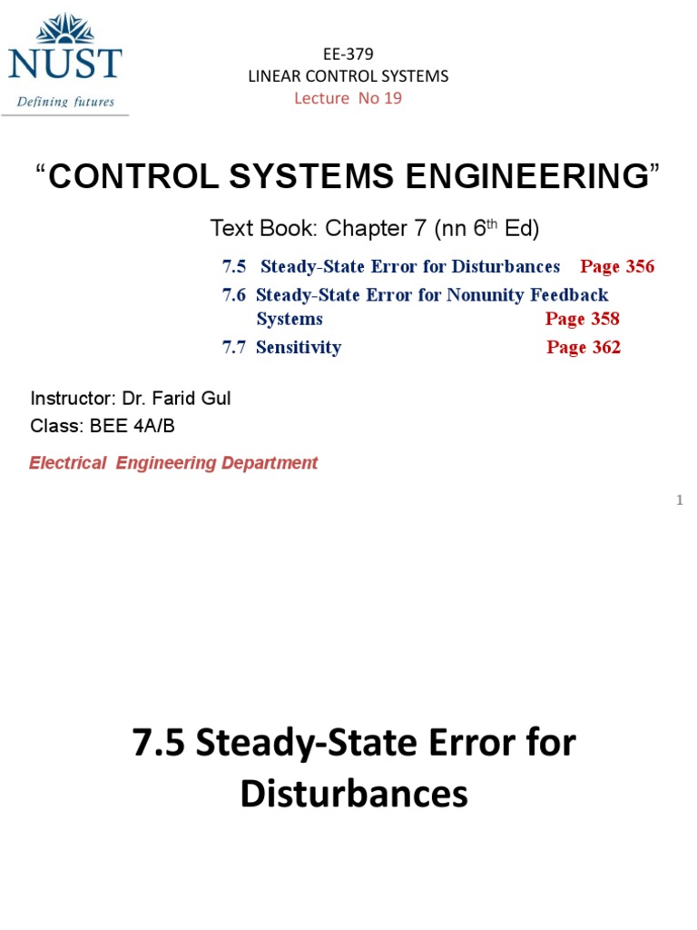 Lecture 19 Steady-State Error For Nonunity Feedback Systems | PDF | Control Theory | Feedback