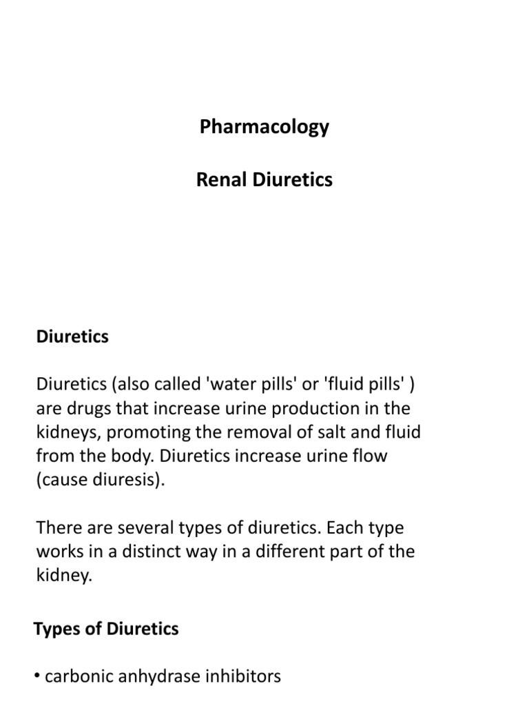 Pharmacology Renal Diuretics | PDF | Drugs | Pharmacology