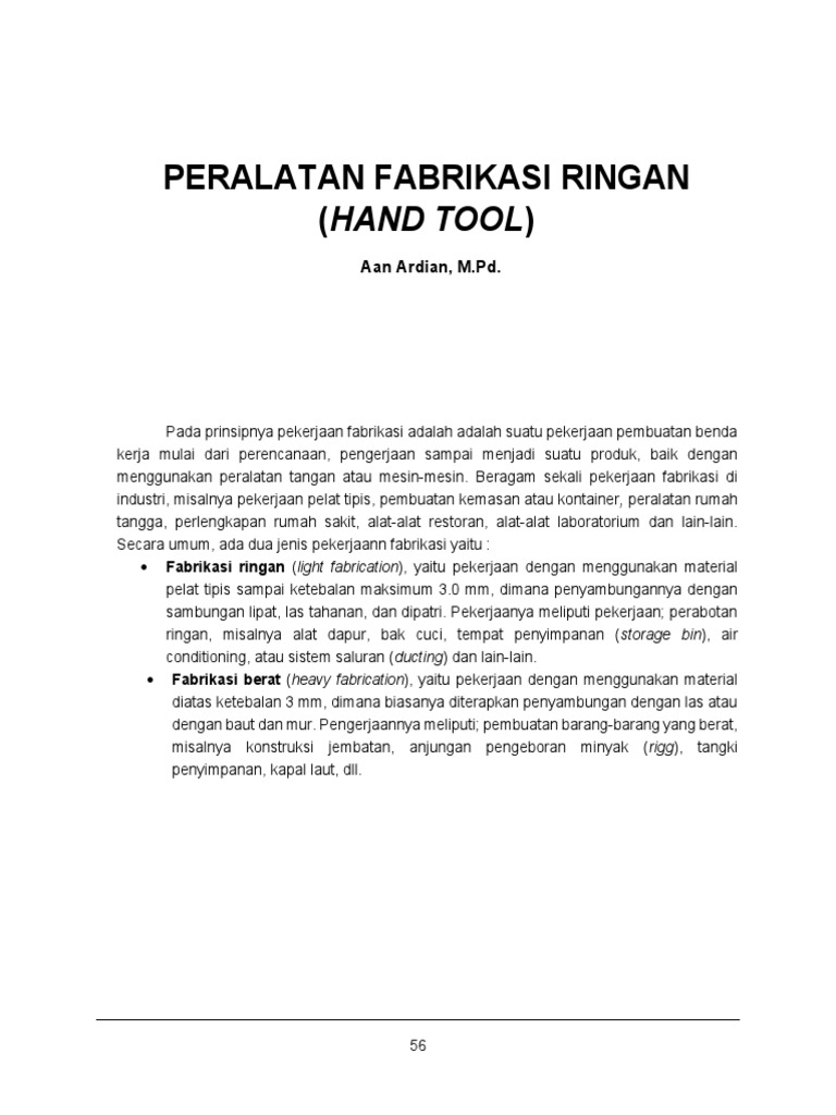 Modul 5. KB3 Peralatan Fabrikasi Ringan (Hand Tools) PDF | PDF