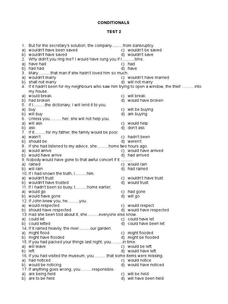 Conditionals Test 2 | PDF