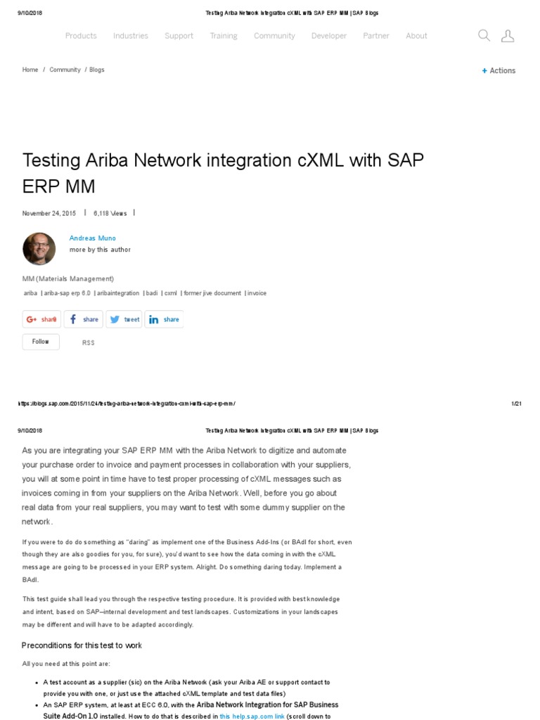 Testing Ariba Network Integration Cxml With Sap Erp Mm Sap Blogs