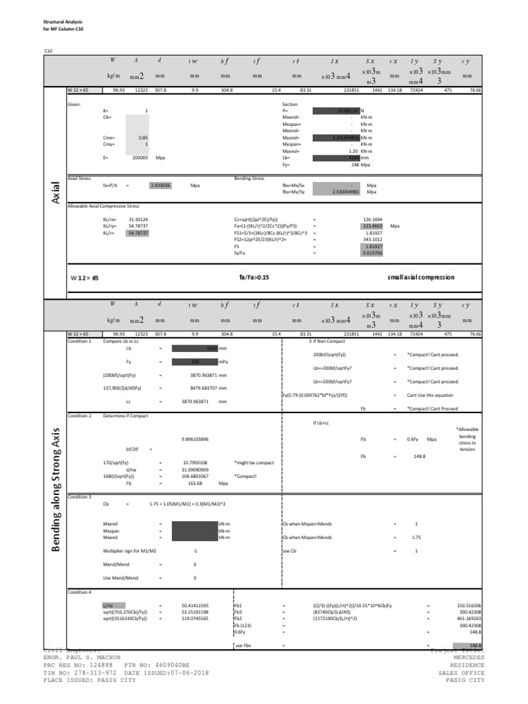 Structural Analysis of MF Column C10 | PDF | Structural Engineering ...
