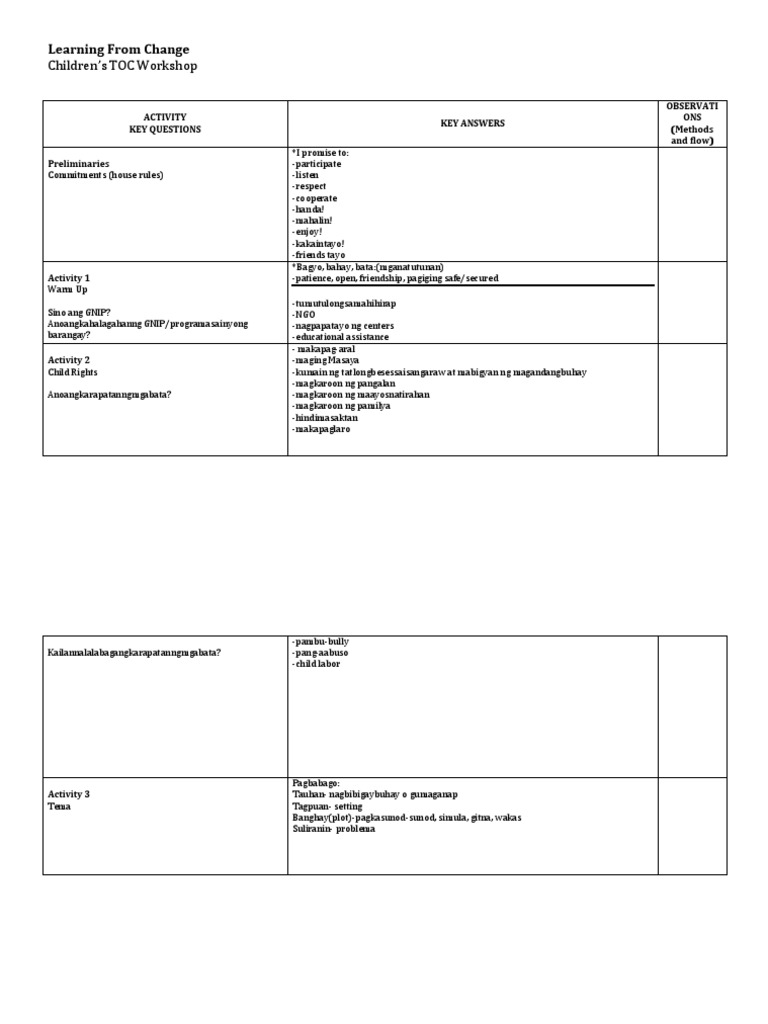Children's TOC Workshop: Learning From Change | PDF