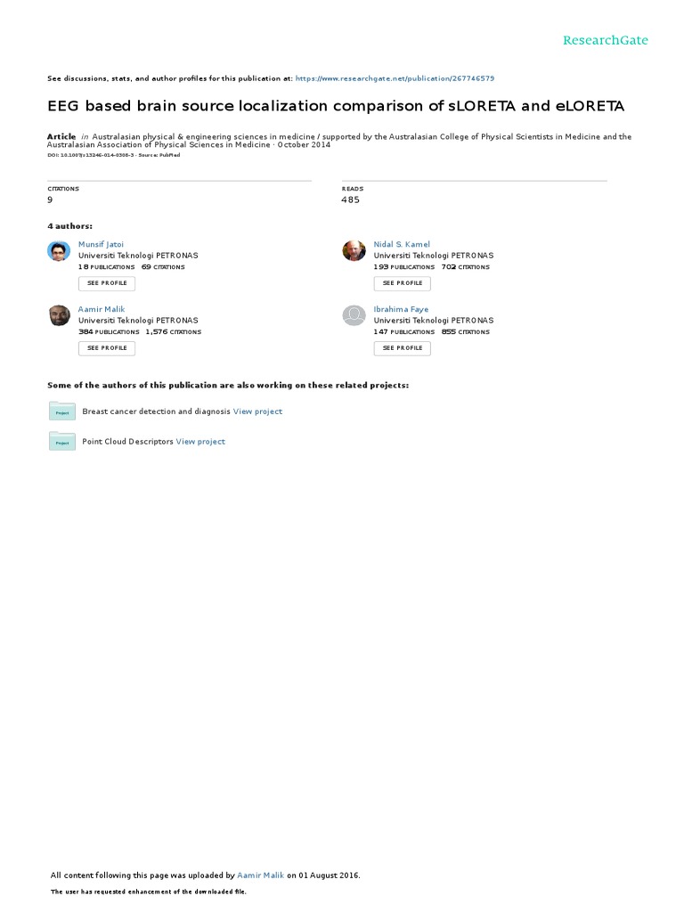 EEG Based Brain Source Localization Comparison of sLORETA and eLORETA | PDF ...