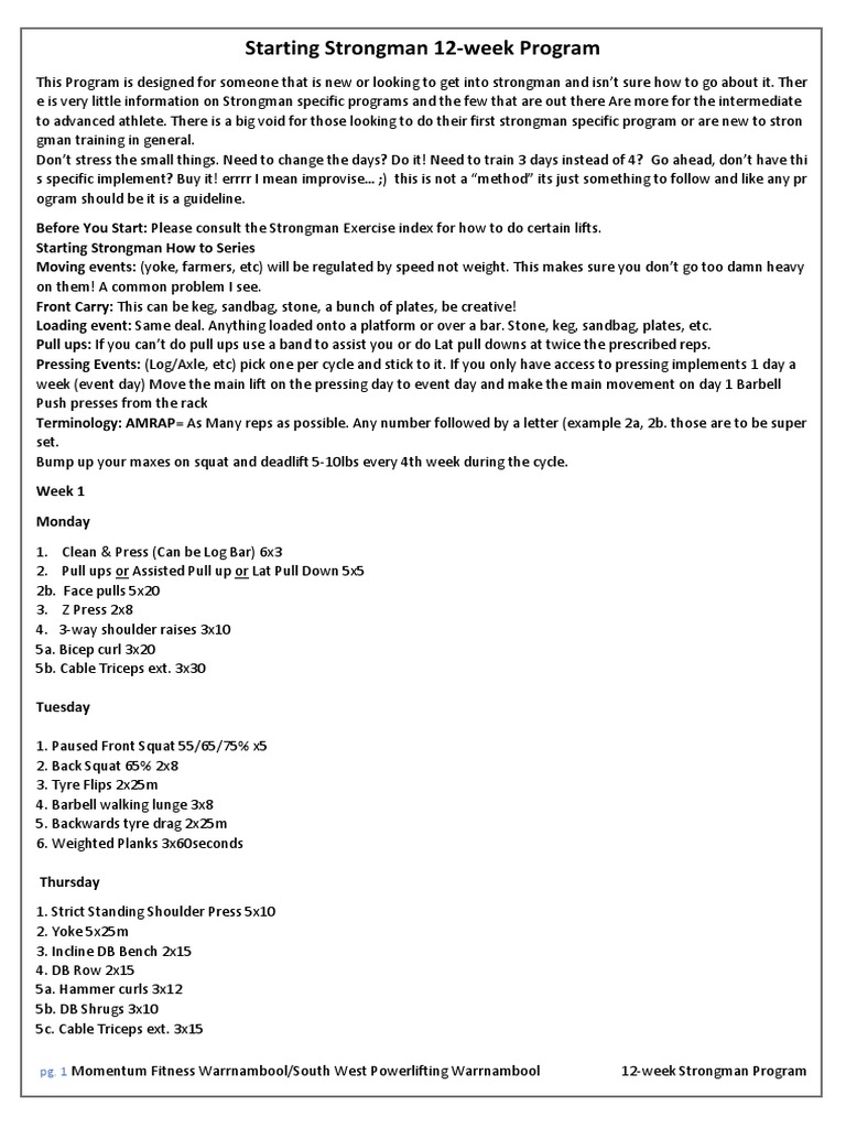 Strongman 12 Week Program-2 PDF | PDF | Weight Training | Games Of ...