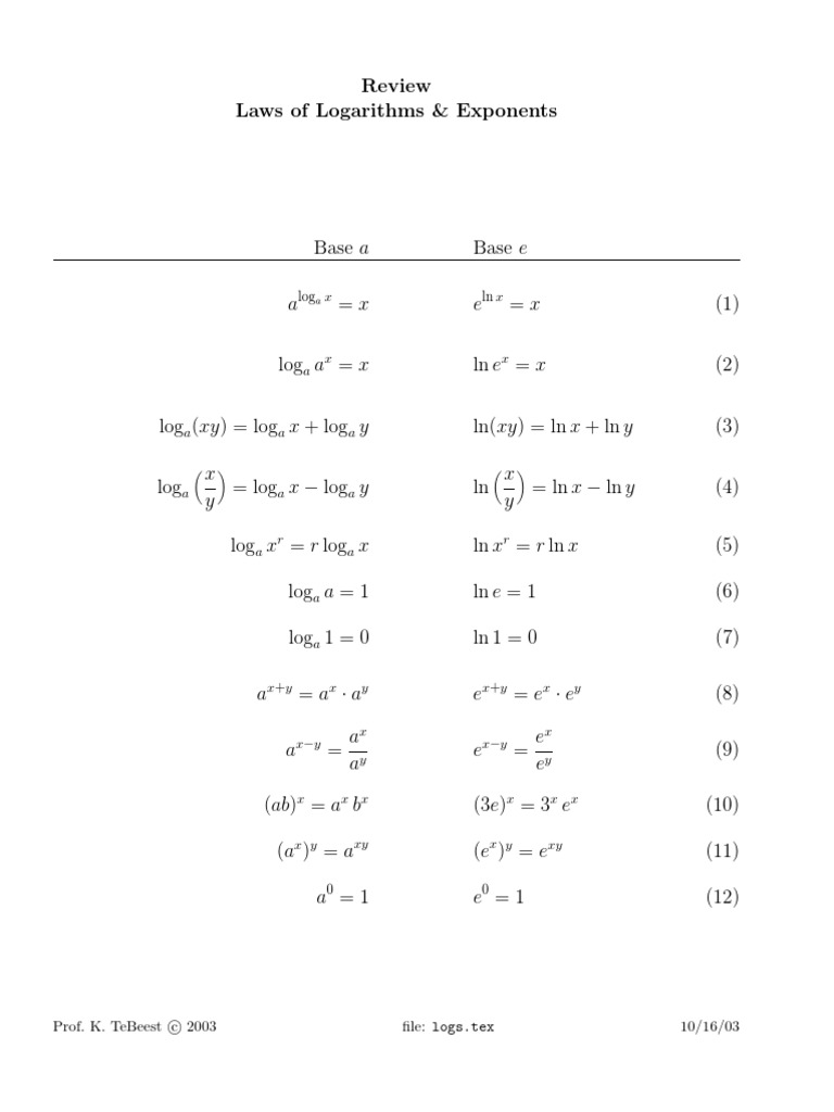 Logarithms & Exponents Guide | PDF