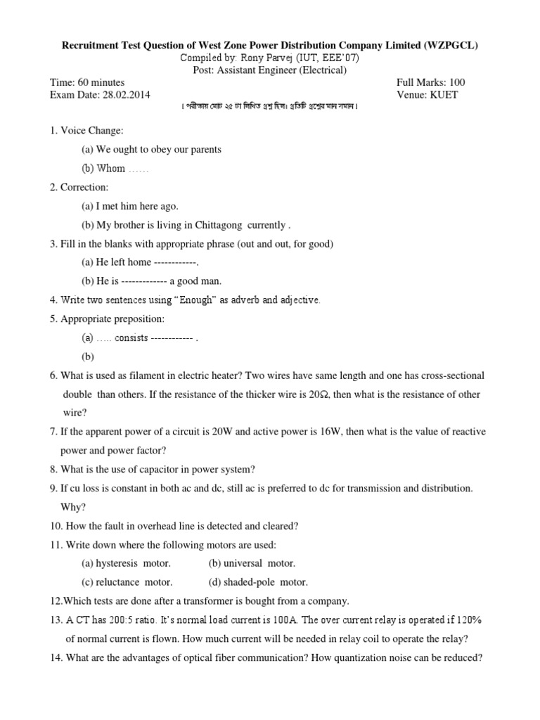 WZPDCL (Kuet 28 Feb 2014) | Download Free PDF | Transformer | Electric ...
