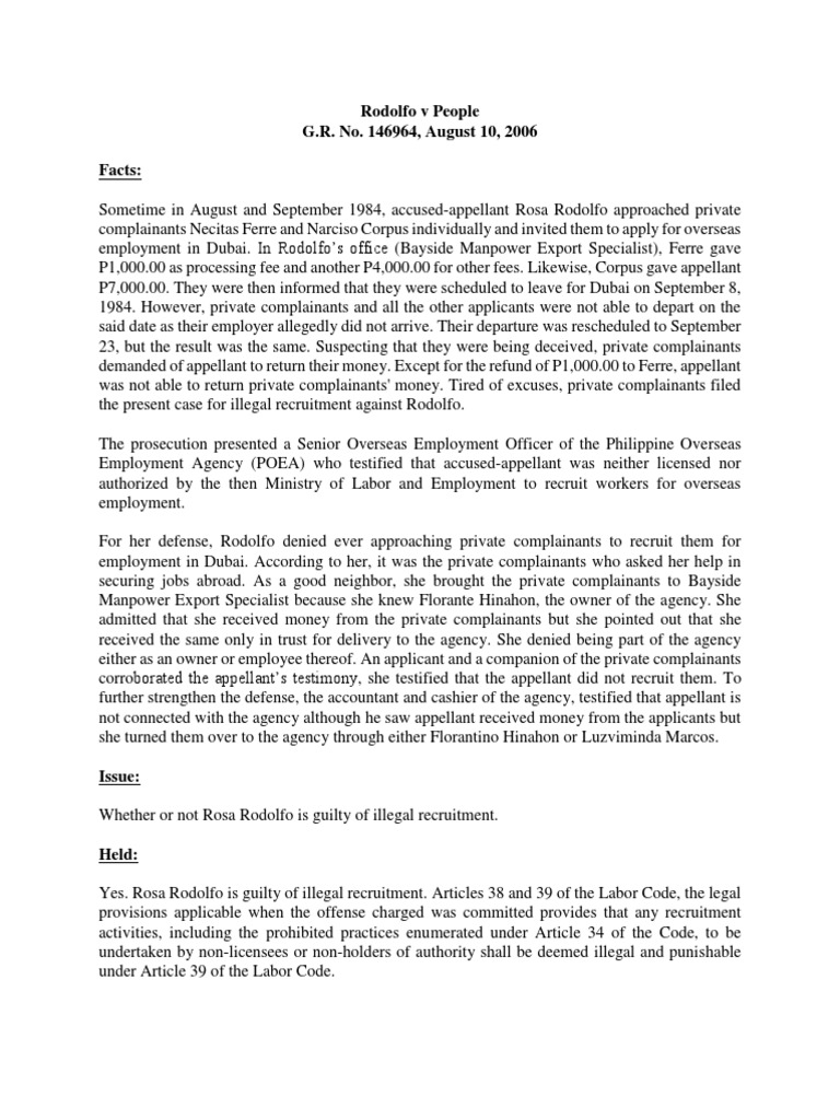 Rodolfo V People G.R. No. 146964, August 10, 2006 Facts | PDF ...