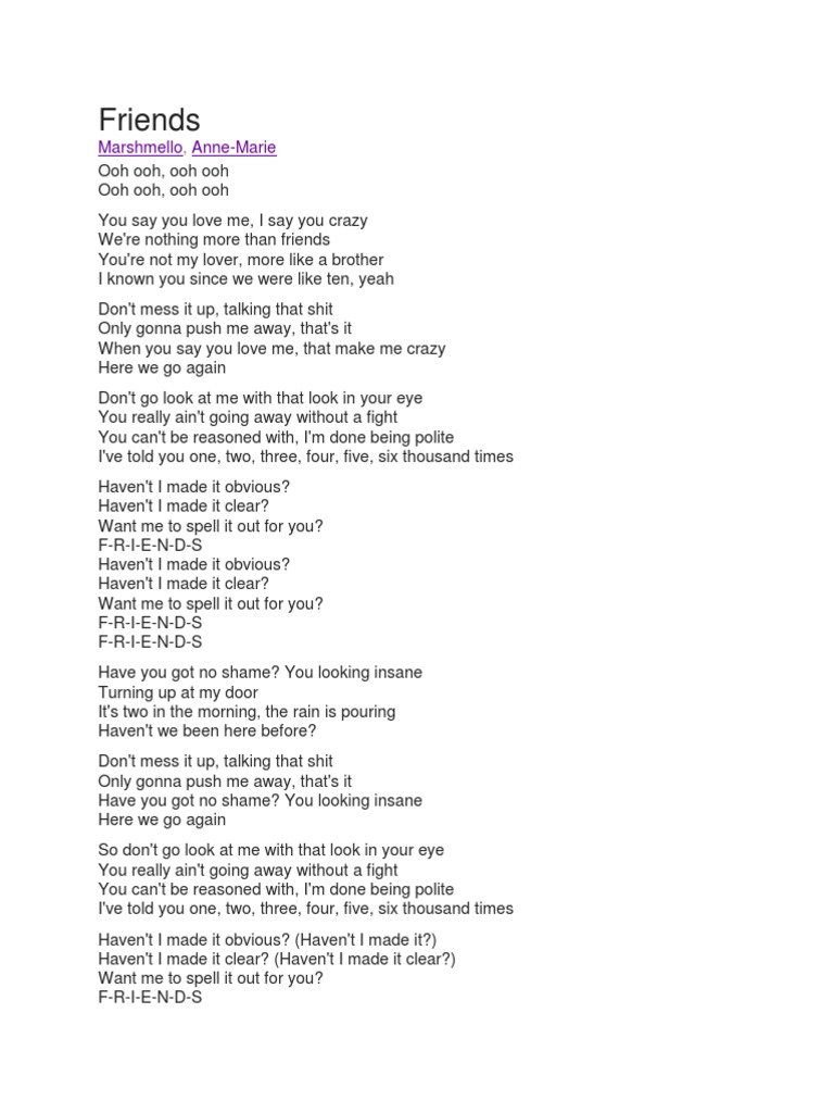 Anne-Marie & Marshmello: Friends Lyrics | PDF | Poetry