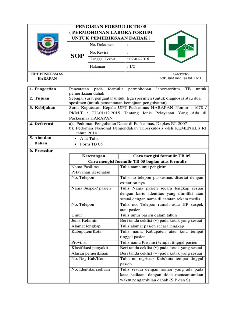Prosedur Pengisian Formulir TB 05 | PDF