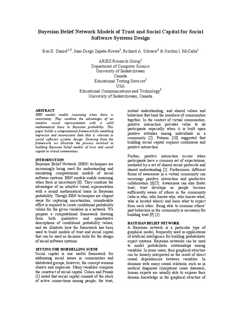 Bayesian Belief Network Models of Trust and Social Capital For Social Software Systems Design ...
