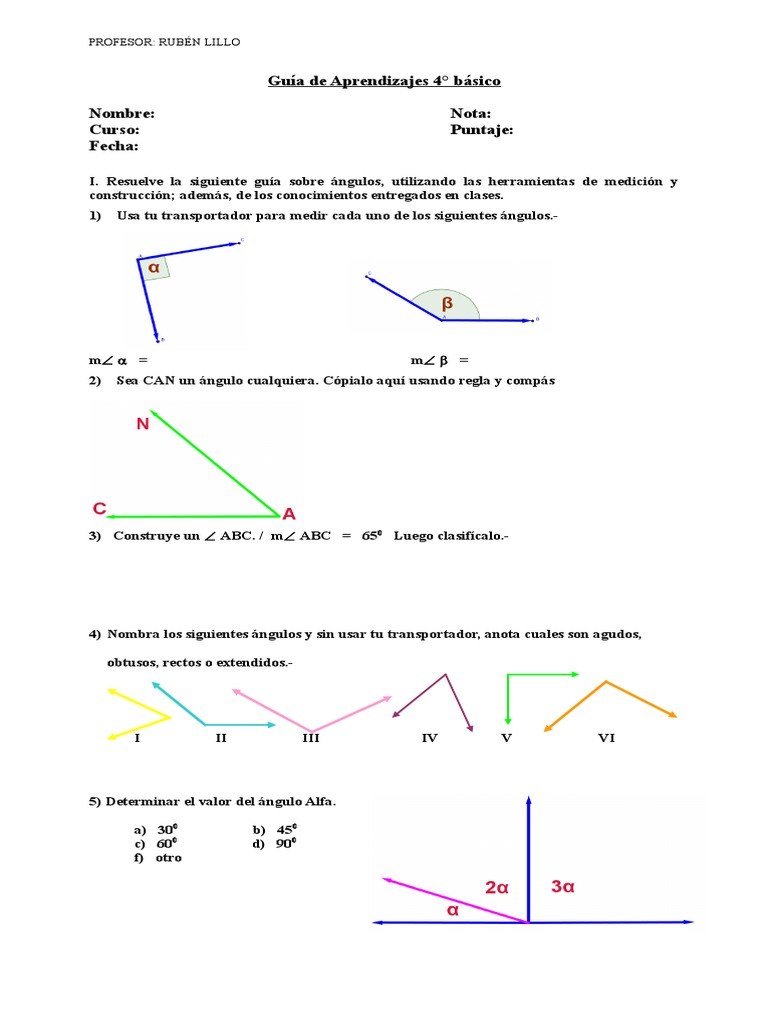 Guía de Ángulos 4° Básico | PDF | Enseñanza de matemática