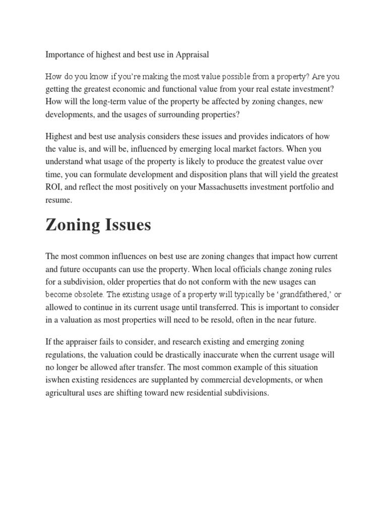Importance of Highest and Best Use in Appraisal | PDF | Real Estate ...