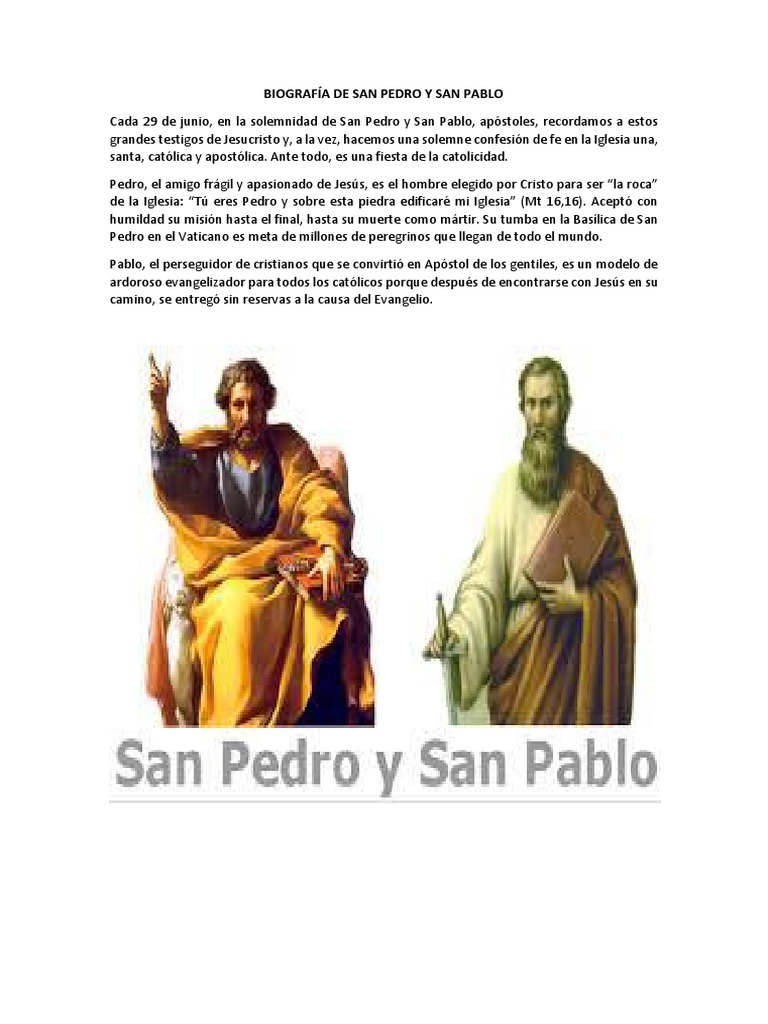 Biografía de San Pedro y San Pabl1 | PDF | Pablo el apóstol | San Pedro Biografía de San Pedro y San Pabl1 | PDF | Pablo el apóstol | San Pedro