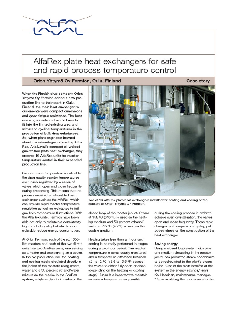 Alfarex Plate Heat Exchangers For Safe and Rapid Process Temperature ...