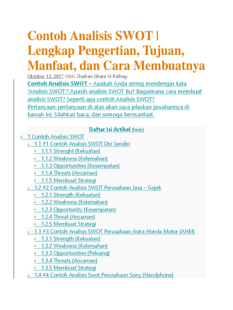 Contoh Analisis SWOT | PDF