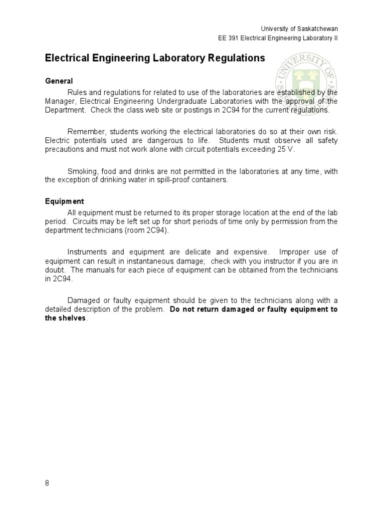 Electrical Engineering Laboratory Regulations | PDF | Laboratories | Safety