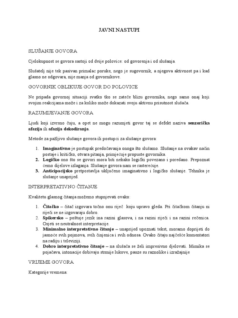 Javni Nastupi Ispit 1 | PDF