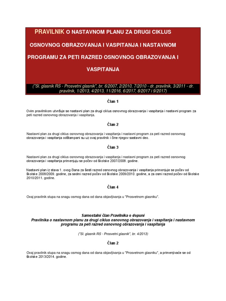 Peti Razred PRAVILNIK | PDF