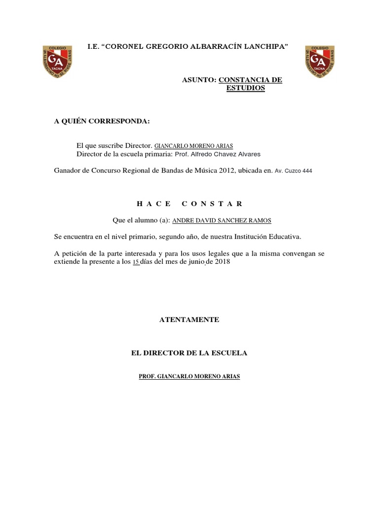 Constancia de Estudios Gregorio | PDF