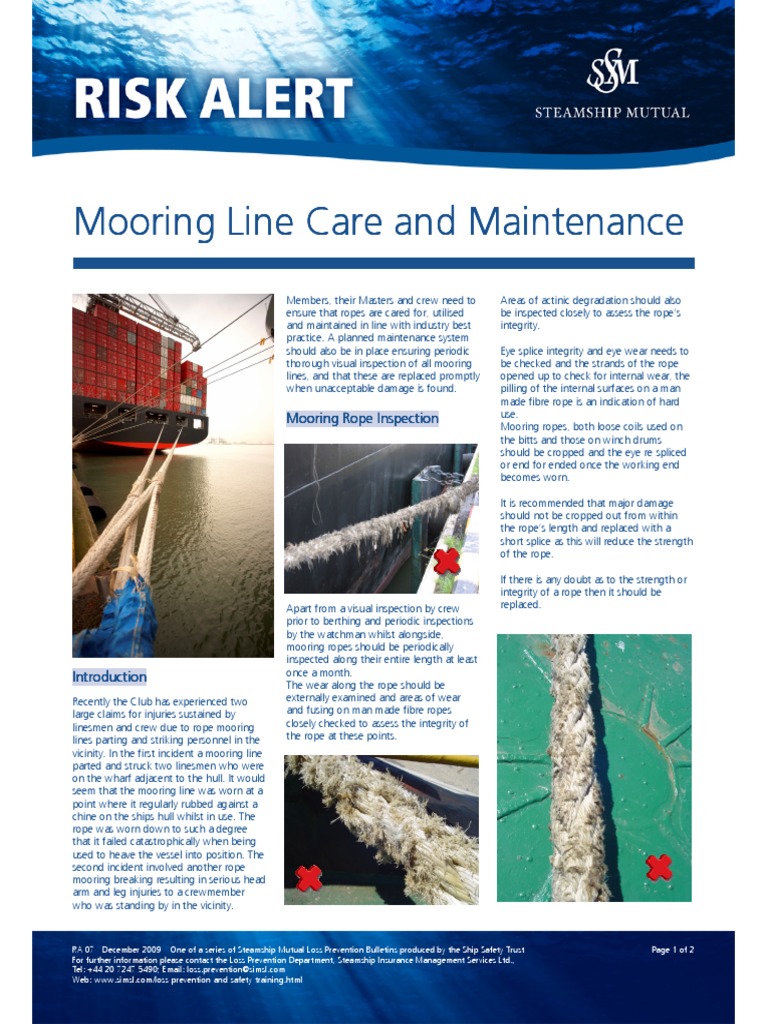 Mooring Line Care Maintenance | PDF | Rope | Wire