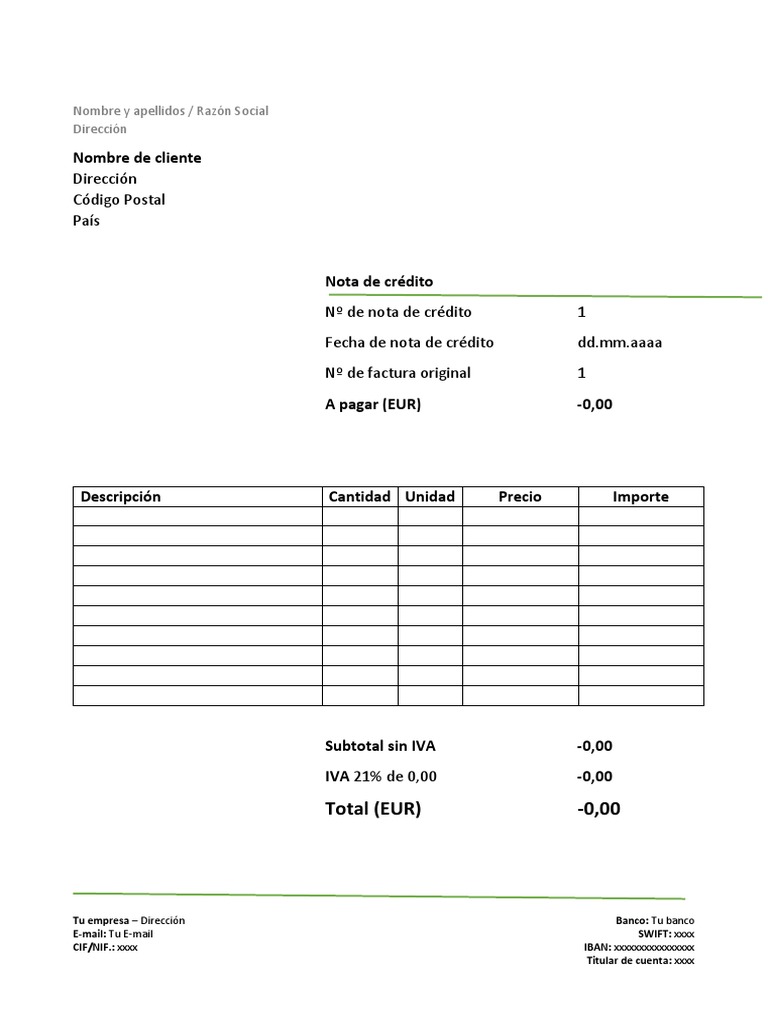 Modelo Nota de Credito Word