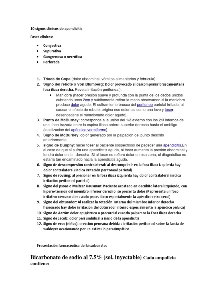 10 Signos Clínicos de Apendicitis | PDF | Síntomas y signos | Medicina ...