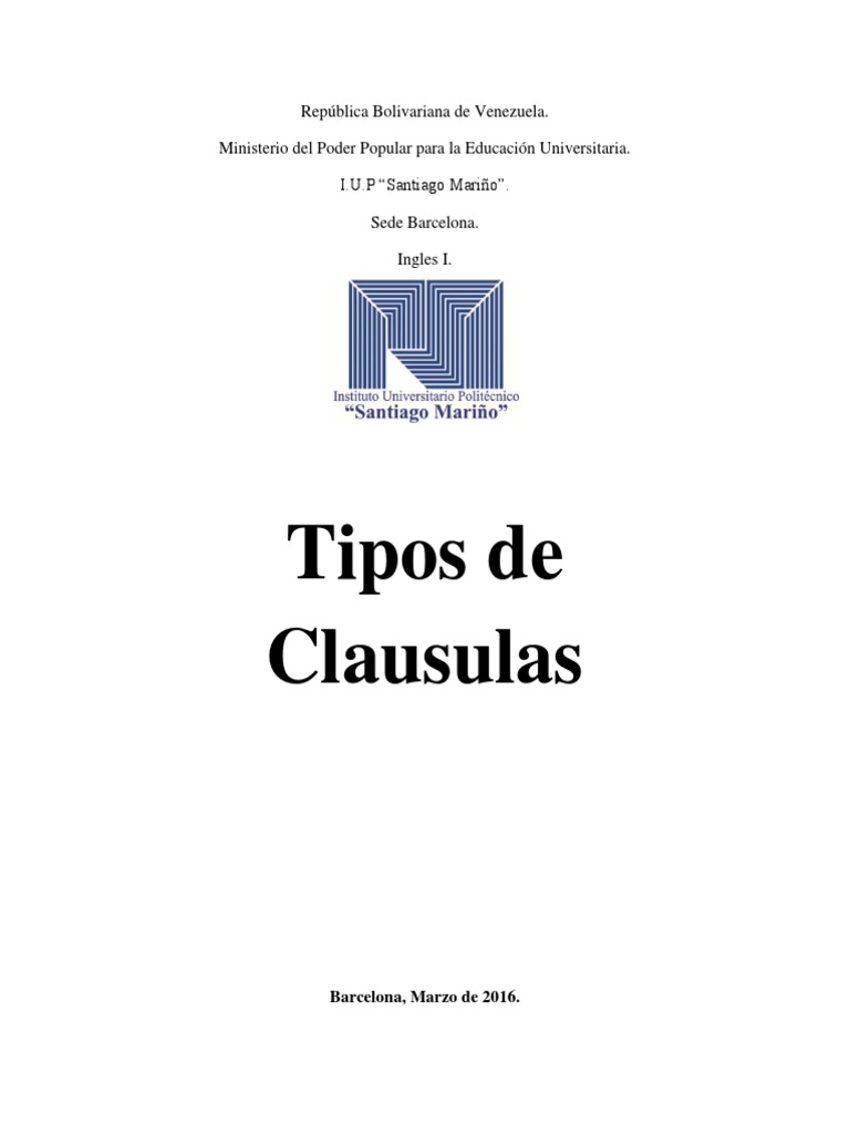 Tipos de Clausulas (Ingles) | Oración (Lingüística) | Asunto (gramática)