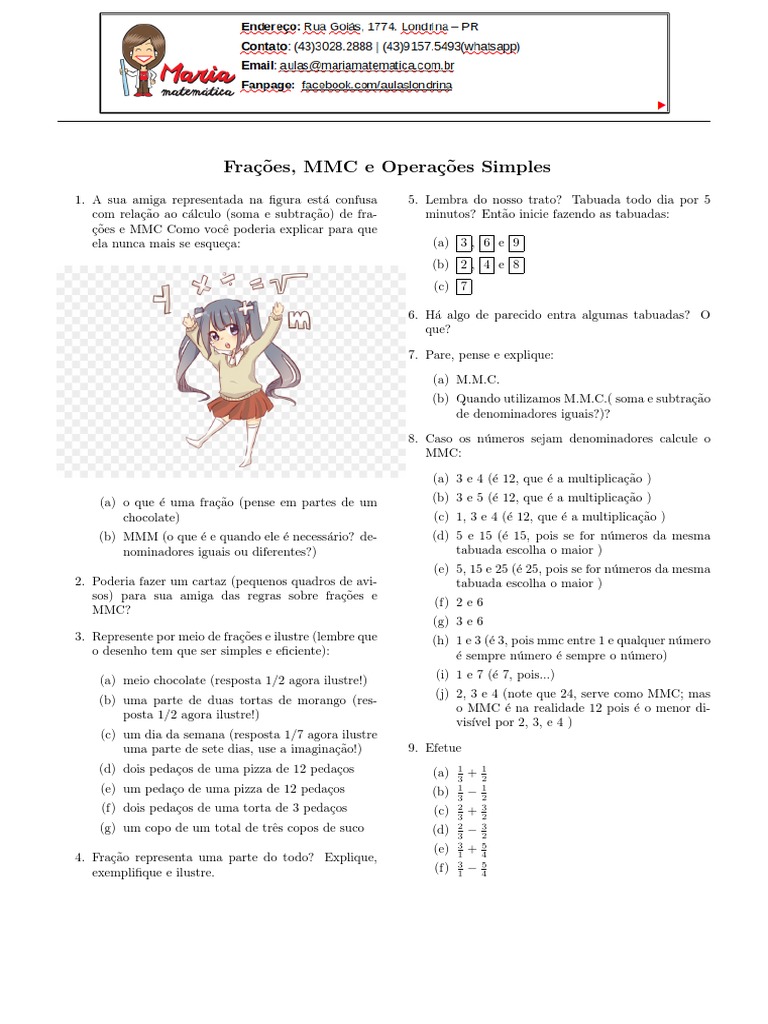 Ensinando sobre frações, MMC e operações simples por meio de exemplos ...