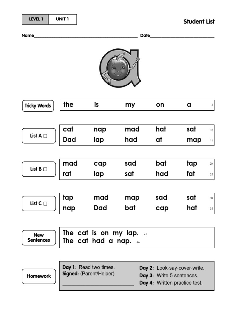 Letterland Student Lists Units 1-45 | PDF