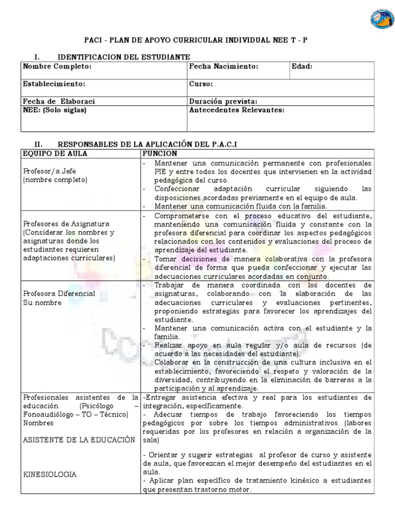 Formato PACI CCC | PDF | Maestros | Evaluación