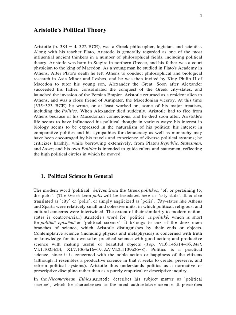 Aristotle's Political Theory: 1. Political Science in General | PDF ...