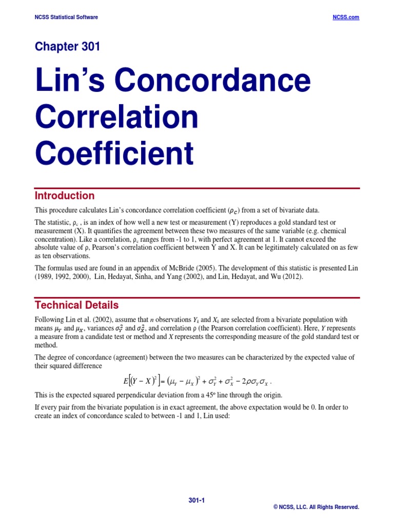 Lin's Concordance Correlation Coefficient | PDF | Confidence Interval ...