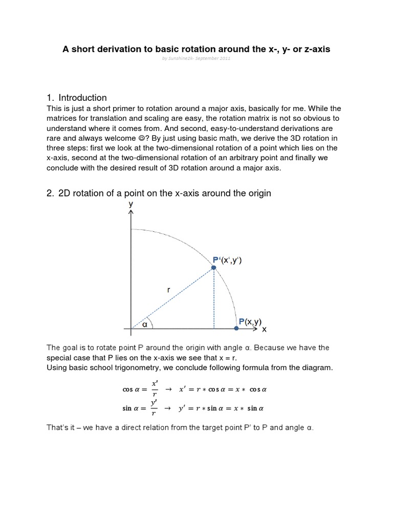 A Short Derivation To Basic Rotation Around The X-, Y-Or Z-Axis | PDF ...