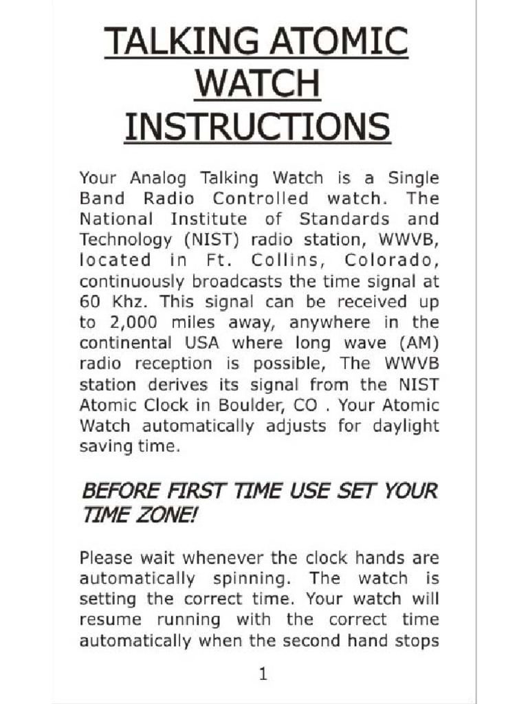 Talking Atomic Watch Instructions - Crane Viceroy