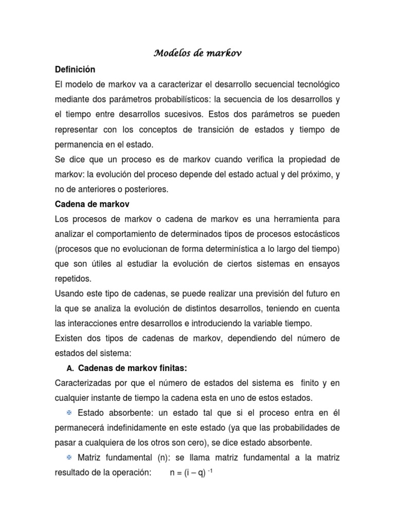 Modelo de Markov | PDF | Cadena Markov | Conceptos matemáticos