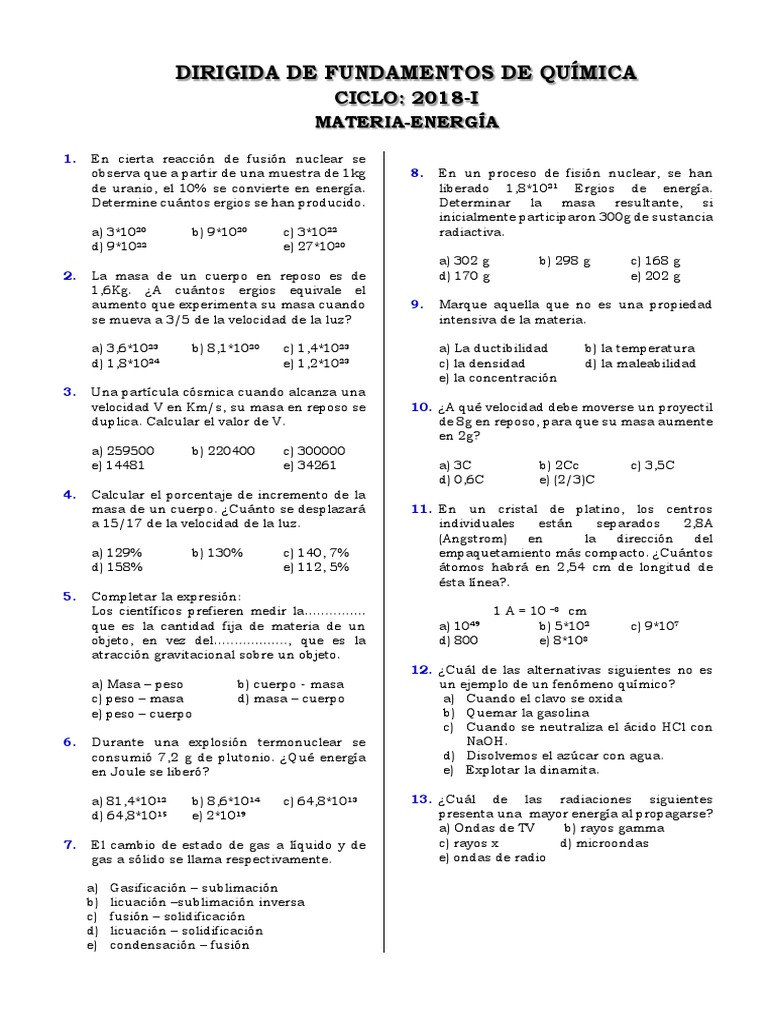 Práctica Dirigida de Materia | PDF | Masa | La energía nuclear