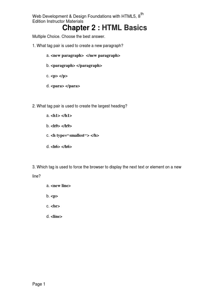 HTML5 Basics: Chapter 2 Test Bank | PDF | Html Element | Hyperlink