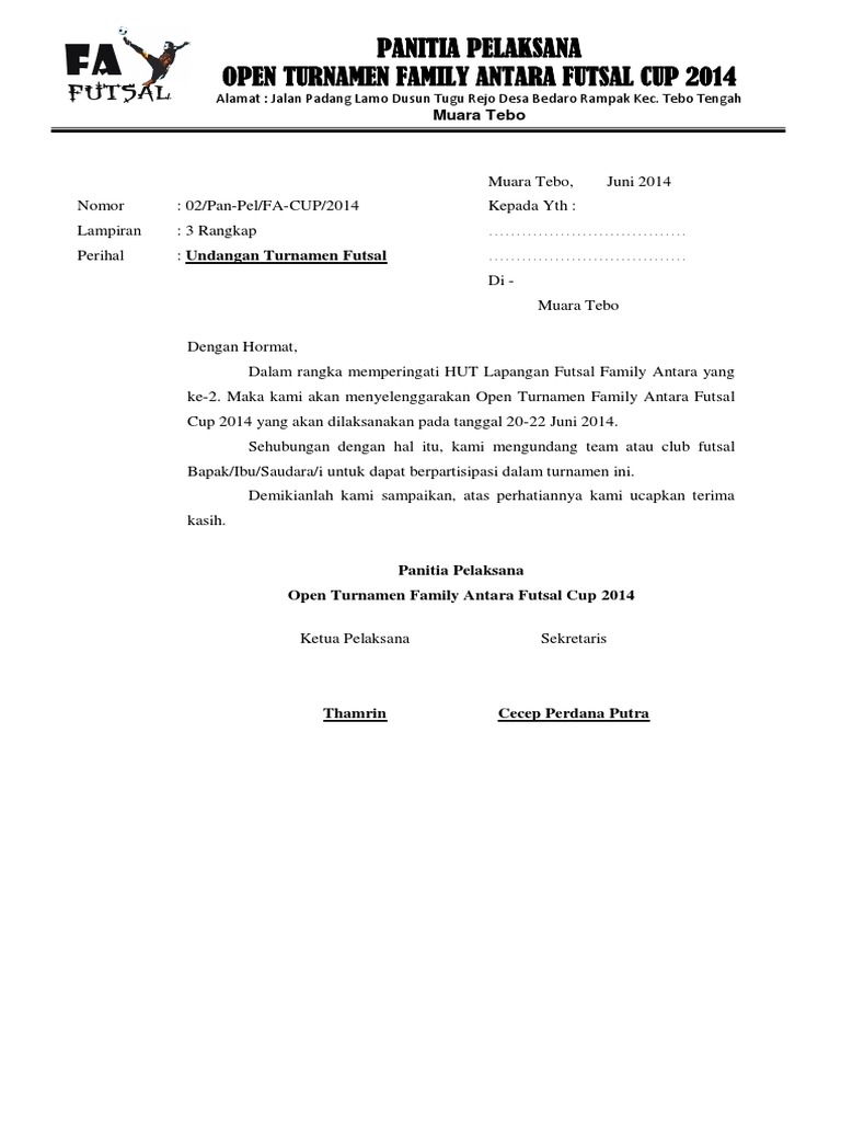 Undangan Turnamen Futsal 2014 | PDF