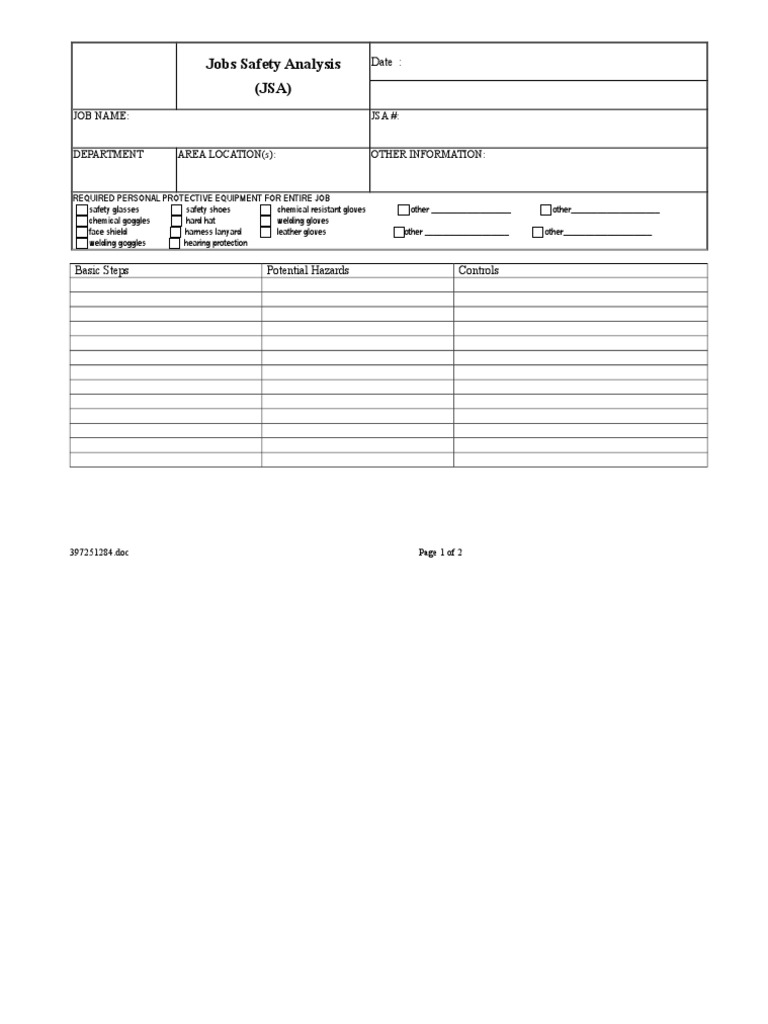 Jobs Safety Analysis (JSA) : Date | PDF Jobs Safety Analysis (JSA) : Date | PDF