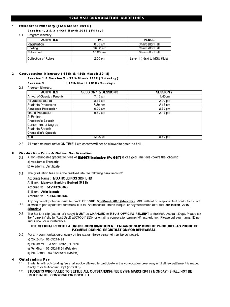 22nd MSU Convocation Itinerary Guidelines & Protocol | Download Free PDF | Business