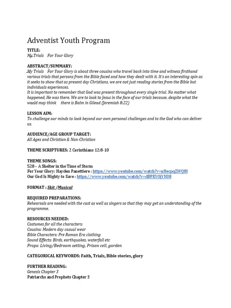 Adventist Youth Program 1 | PDF | Seventh Day Adventist Church | Paul ...