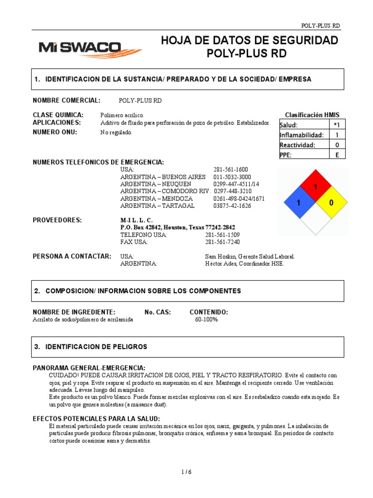 HOJA MSDS Poly Plus | Contaminación | Carbón
