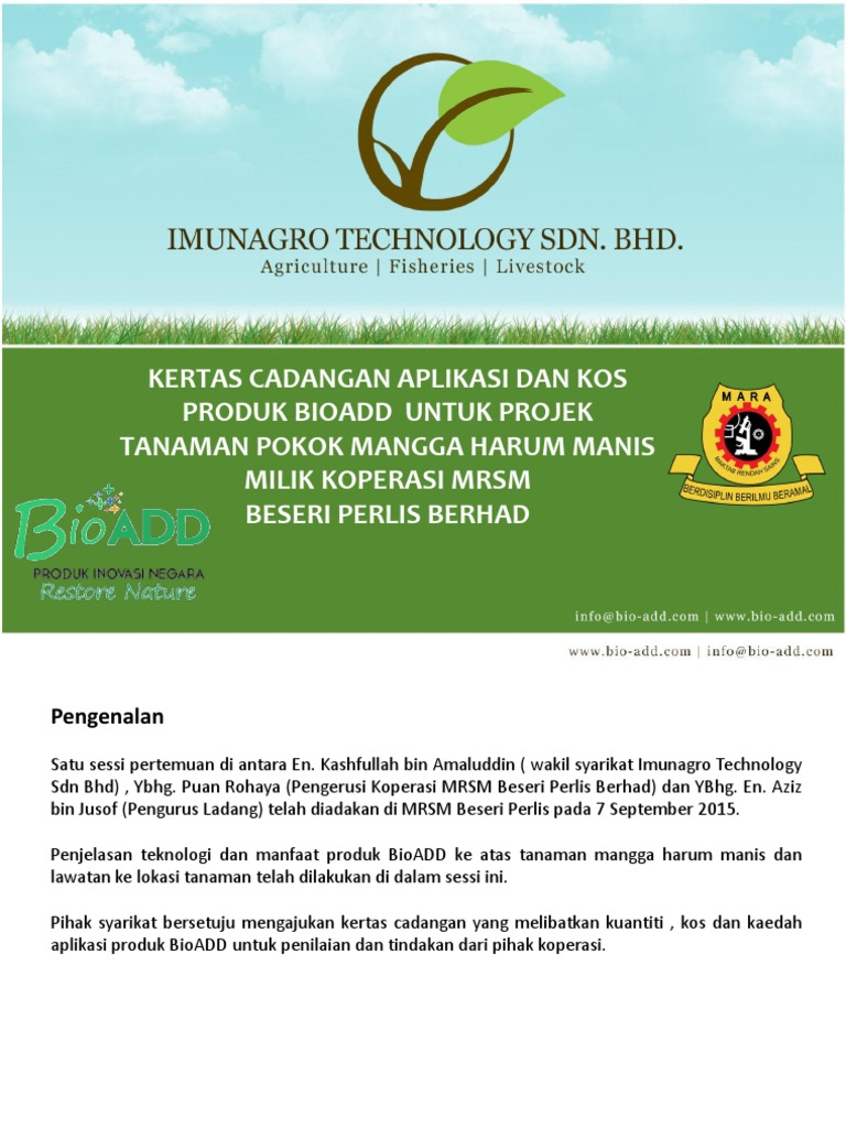 Cadangan Aplikasi & Kos Produk Bioadd - Projek Harum Manis | PDF