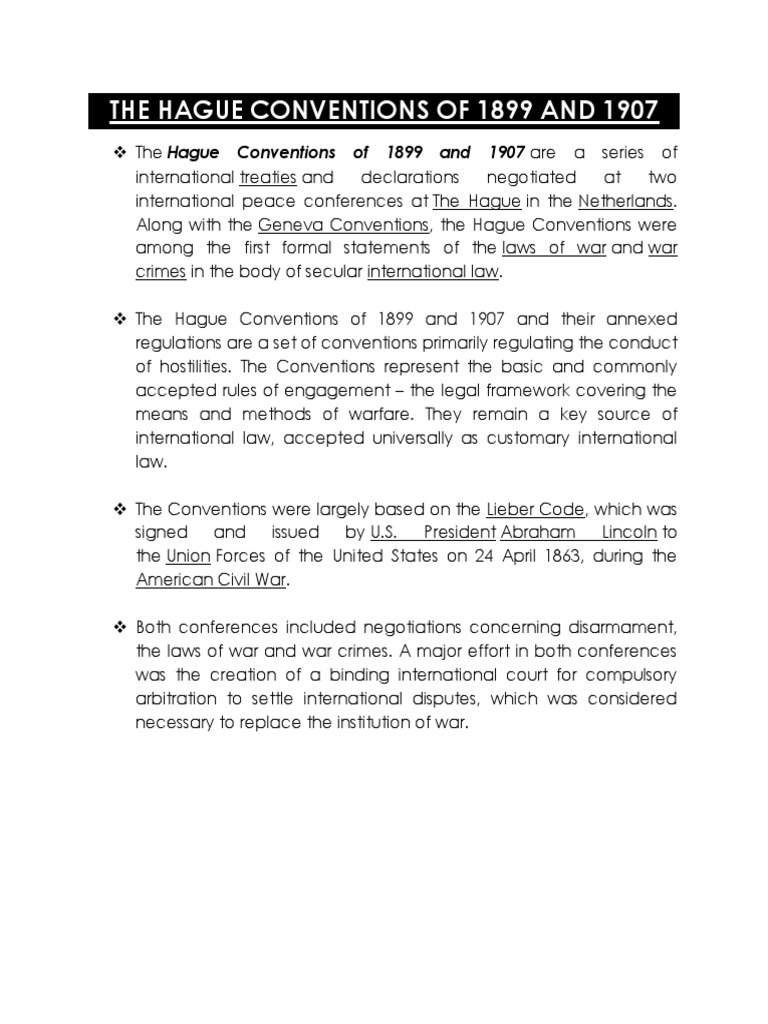 Overview of The Hague Conventions 1899-1907 | PDF | Law | History