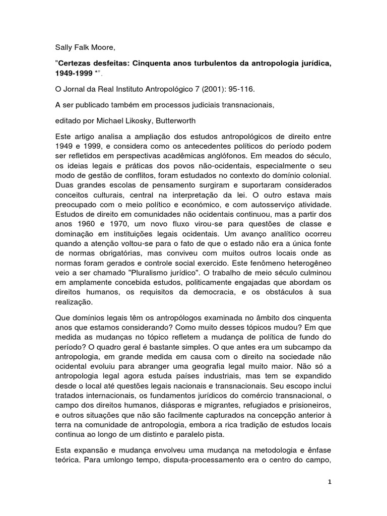 Sally Falk Moore. Certezas Deshechas - Cincuenta Años Turbulentos de La ...