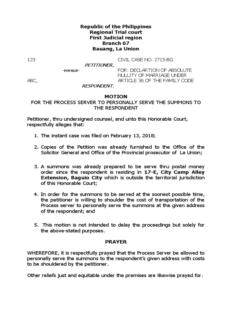 Motion - Process Server | PDF | Service Of Process | Summons